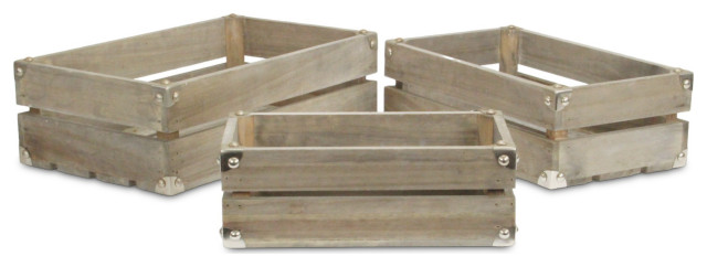 Rustic Farmstead Studded Wood Crate Set - Rustic - Storage Bins And ...