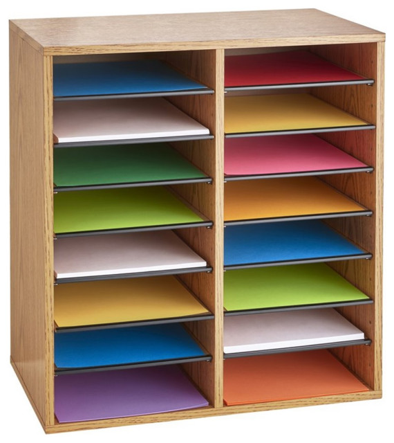 Scranton & Co 16 Compartment Adjustable Traditional Wood File Organizer ...