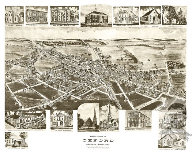 Old Map of Oxford Pennsylvania 1907, Vintage Map Art Print, 18"x24 ...