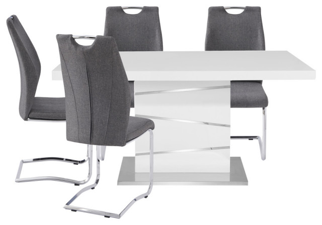 55" Rectangular White glossy dining table set of 5 - Contemporary ...