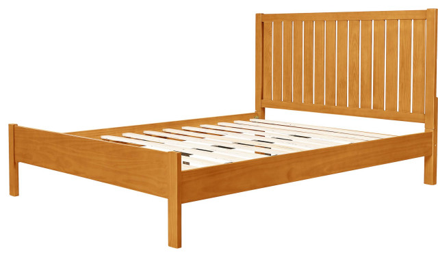 Graham Wooden Platform Bed, Oak With 2 Nightstands - Transitional ...