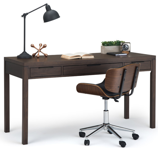 Hollander Solid Wood Contemporary 60 Inch Wide Desk In Warm Walnut ...