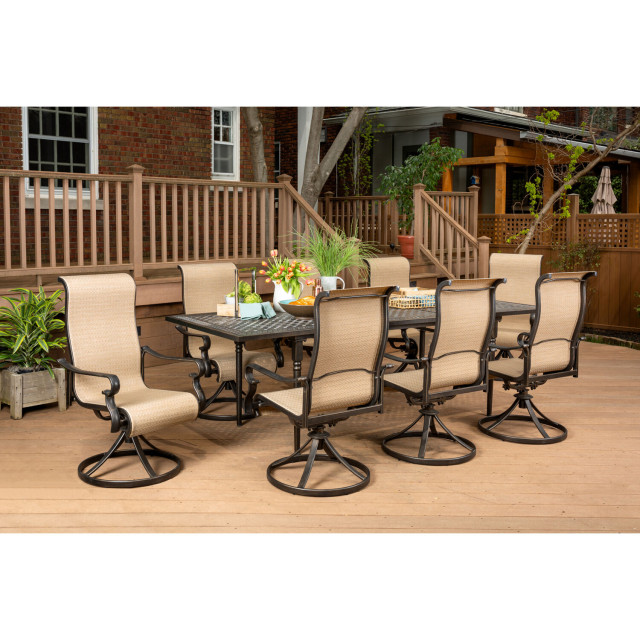 Brigantine 9-Piece Dining Set With XL Cast-Top Table, Sling-back Swivel ...