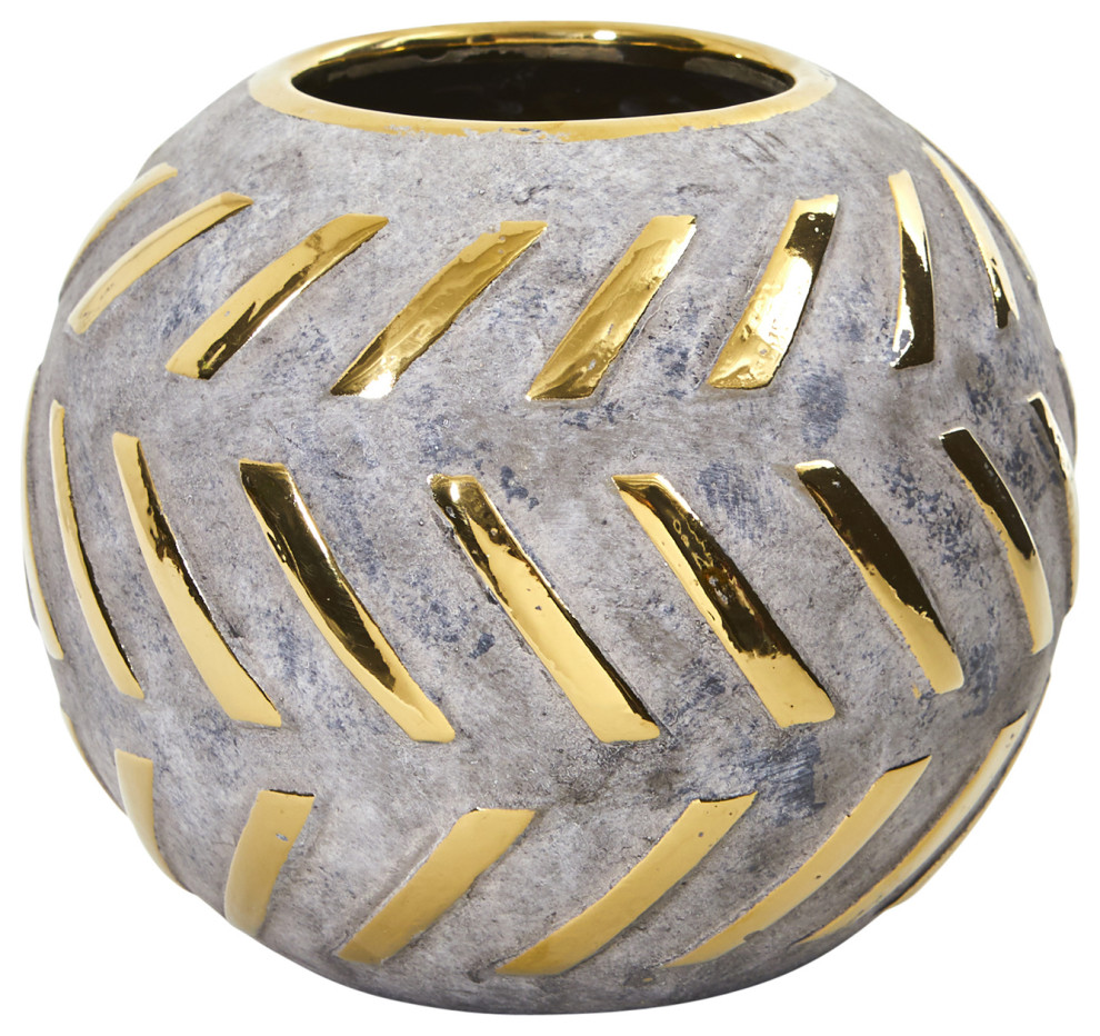 6" Regal Round Stone Vase With Gold Accents - Contemporary - Vases - by ...