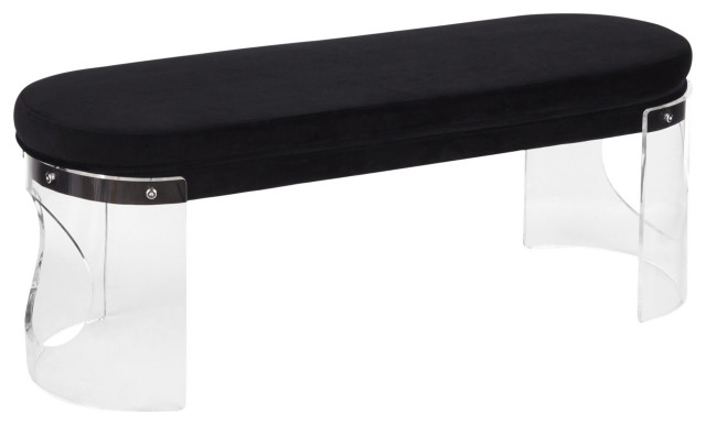 Clarity Contemporary/Glam Bench, Clear Acrylic/Black Velvet ...