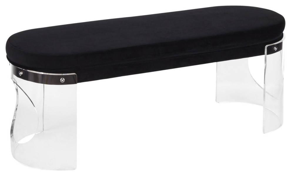 Clarity Contemporary/Glam Bench, Clear Acrylic/Black Velvet ...