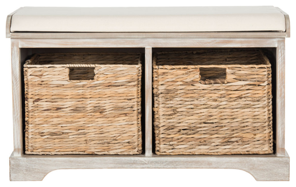 Veda Wicker Storage Bench, Vintage White - Tropical - Accent And ...