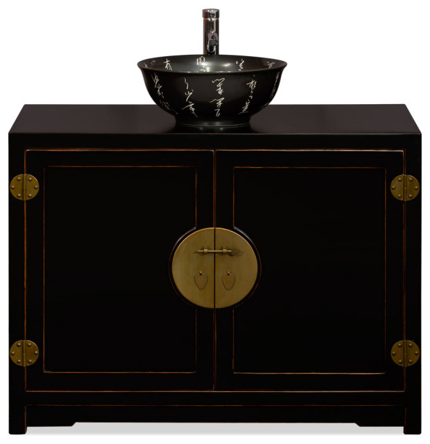 43in Distressed Black Elmwood Chinese Ming Vanity Cabinet - Asian ...