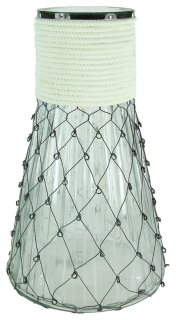 Clear Glass Vase With Chicken Wire, White - Beach Style - Candleholders ...