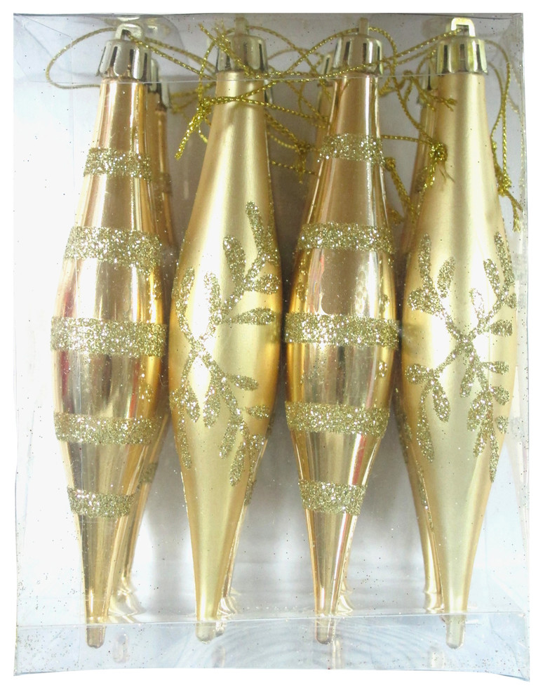 Gold Finial Ornament With Snowflake And Line Glitter Design ...