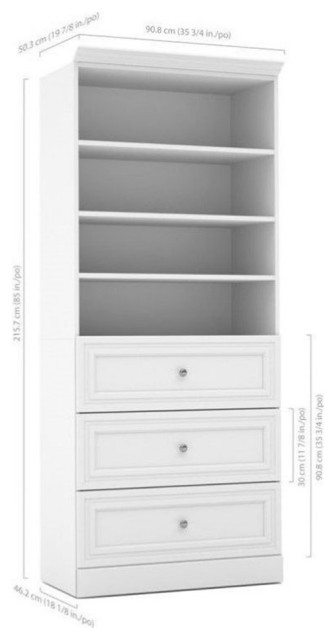 Pemberly Row 36" Engineered Wood Closet Organizer with Drawers in White ...