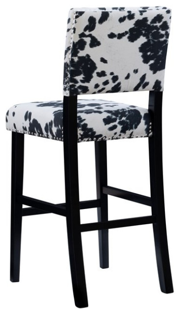 Home Square 2 Piece Cow Print Wood Bar Stool Set in Black ...