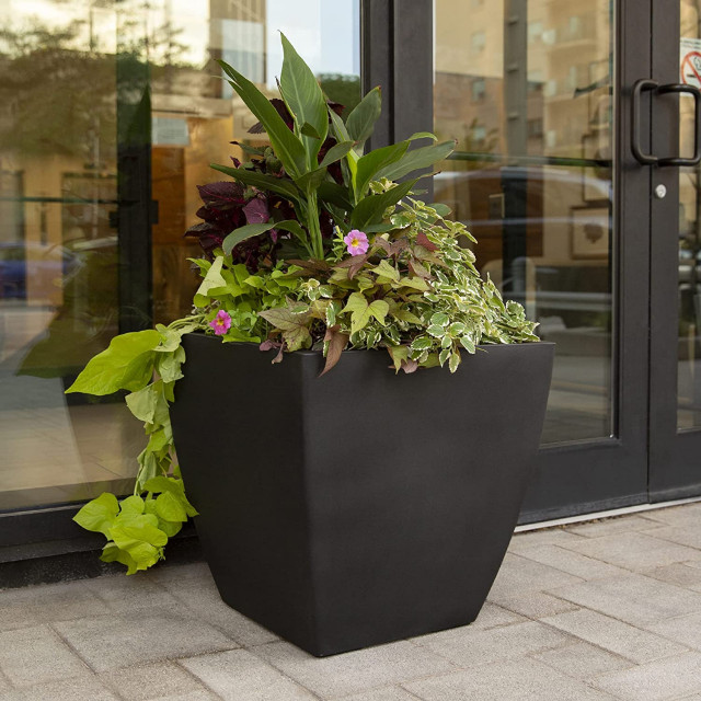 Modern Planter, Molded Plastic Construction With Overflow Drainage Hole ...