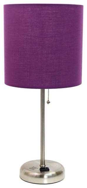 Contemporary Bedside Power Outlet Base Standard Metal Table Desk Lamp ...