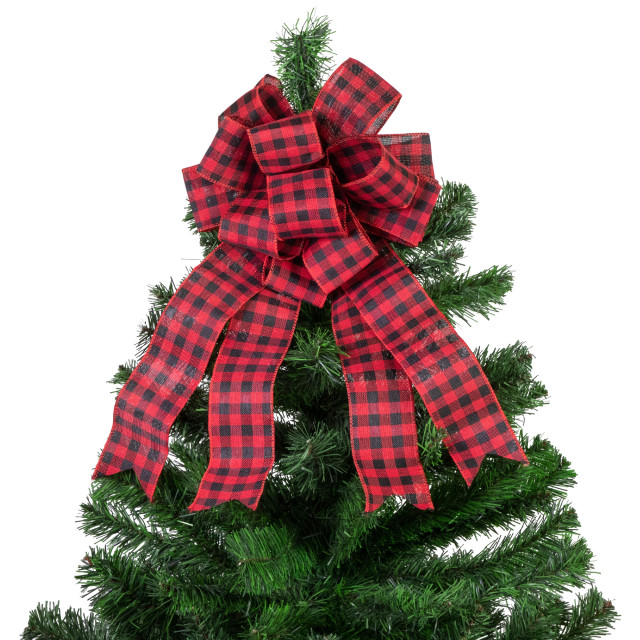 19" Buffalo Plaid Print 14 Loop Christmas Bow Tree Topper - Modern ...