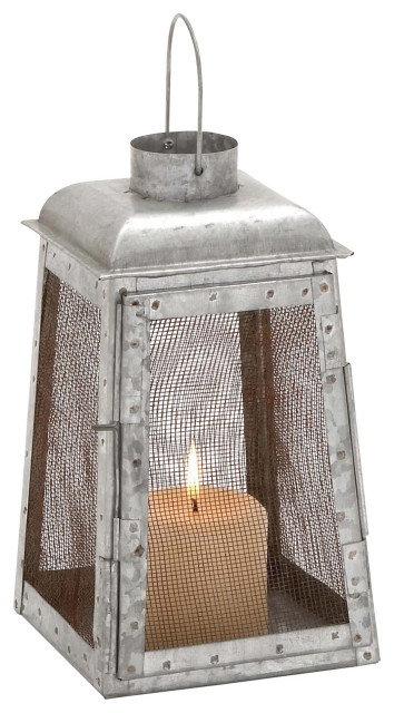 Industrial Metal Lantern with Mesh Wire Fronts and Top Handle, Large ...
