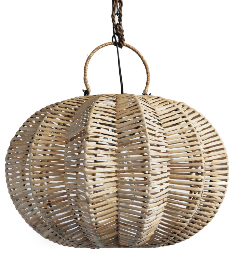Split Raw Rattan Pumpkin Lantern 16" - Tropical - Pendant Lighting - by ...