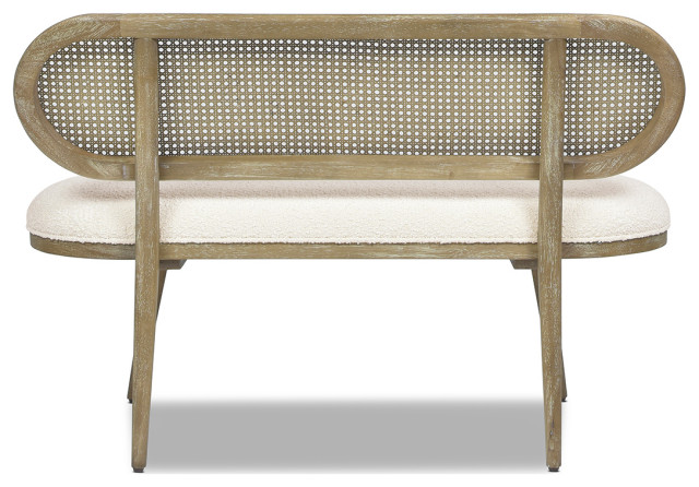 Havana 48" Boucle Upholstered Cane Rattan Bench, Ivory White - Tropical ...