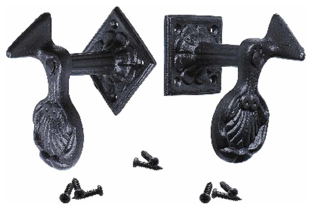 Black Shutter Dog Holders 5.25" L Wrought Iron Seashell Shaped Rust ...