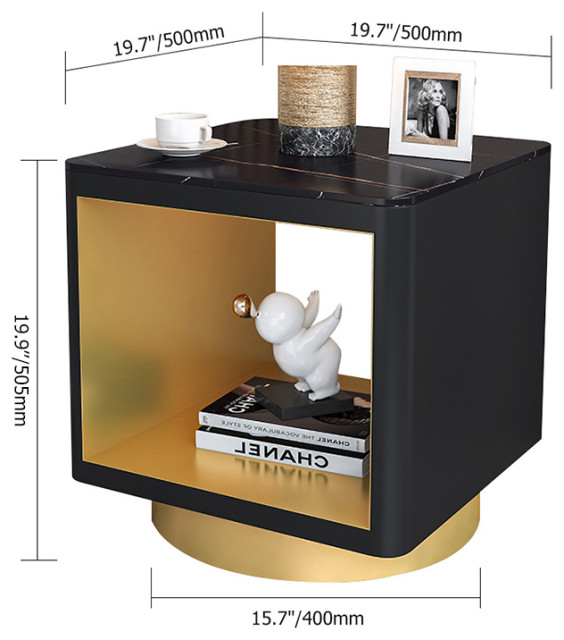 Modern Side Table with Storage Hollow Cube Table with Gold Metal ...