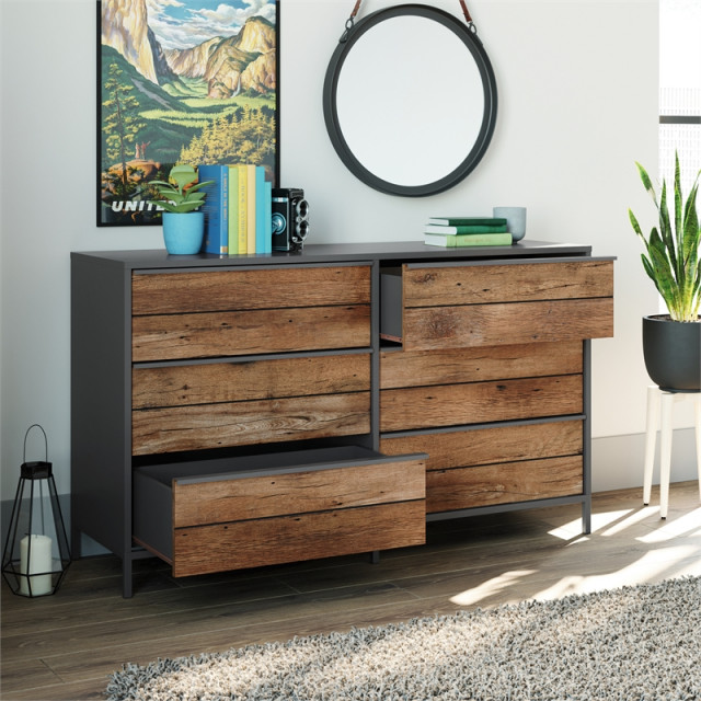 Sauder Boulevard Cafe Engineered Wood 6 Drawer Dresser in Vintage Oak ...