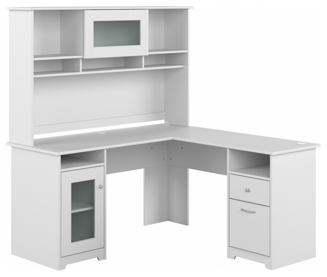 Cabot 60W L-Shaped Computer Desk With Hutch, White - Transitional ...