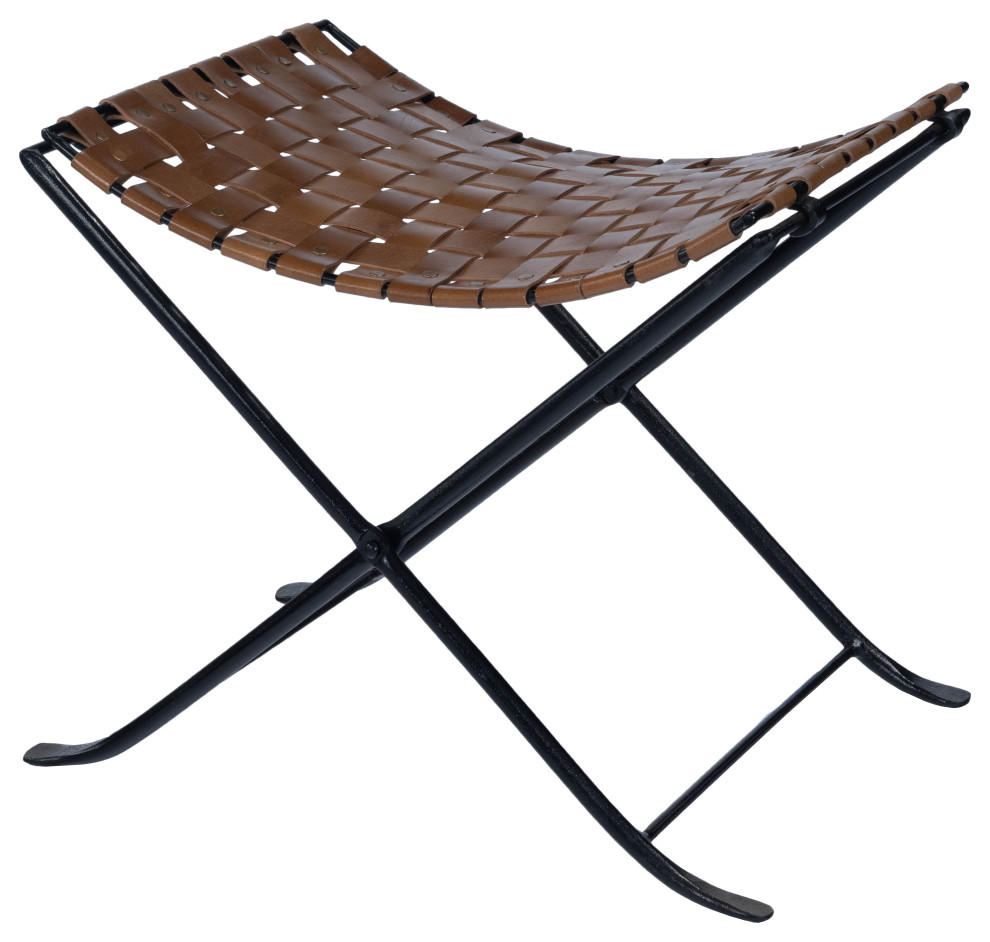 Karma Brown Woven Leather Stool - Industrial - Folding Chairs And ...