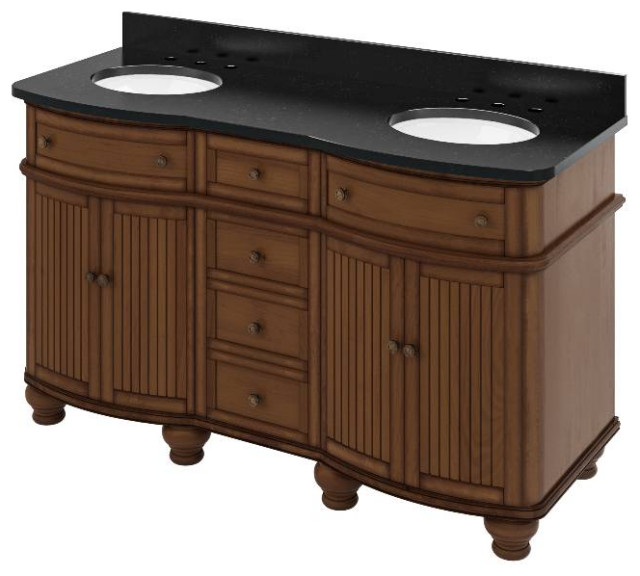 Compton Traditional Walnut 60" Double Oval Sink Vanity with Black Granite Top - Traditional ...