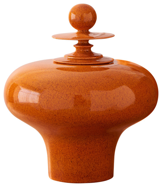 Luxe Oversize MidCentury Modern Ginger Jar Fat Orange Rust Finial ...