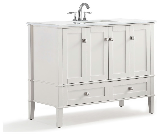 Chelsea 42" Bath Vanity, Midnight Black With White Engineered Quartz ...