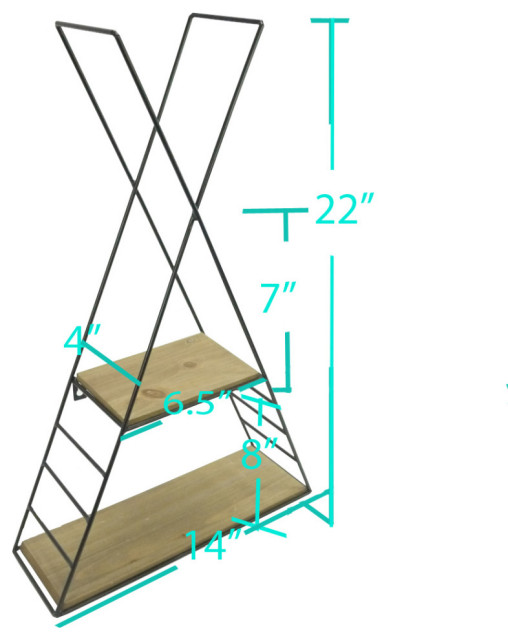 White Oak Wood Tipi Wall-Mounted Metal Floating Shelves, Black ...