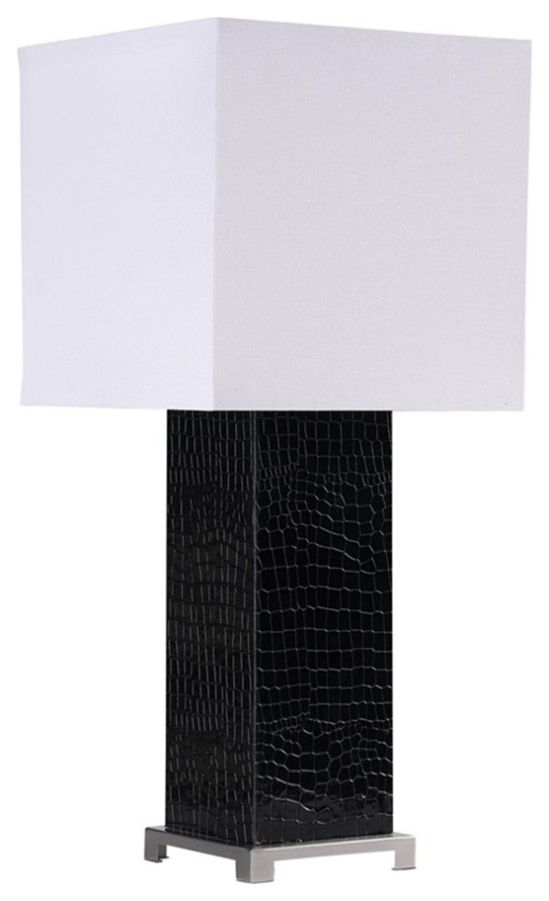 Pemberly Row Modern Wood Square Shade Bedside Table Lamp Black and ...