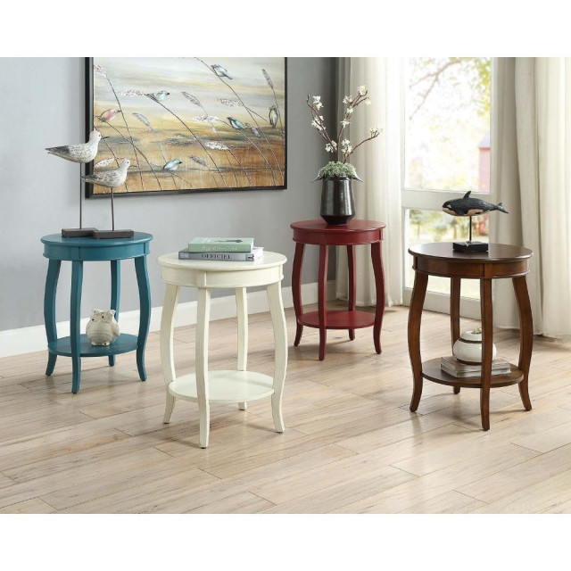 24" White Solid Wood Round End Table With Shelf - Traditional - Side ...