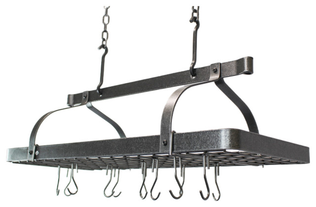Grande Cuisine 36" Rectangle Ceiling Rack w 18 Hooks Hammered Steel ...