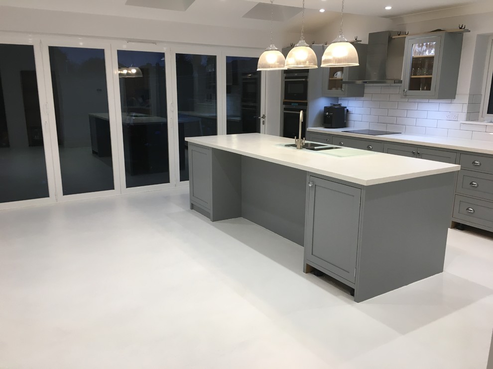 White Microcement Concrete Kitchen Floor in Staines - Contemporary ...