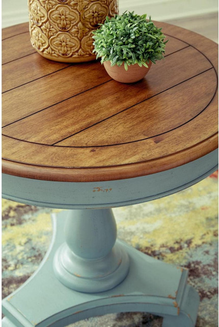 Farmhouse End Table, Pedestal Base With Rounded Hardwood Top - French ...