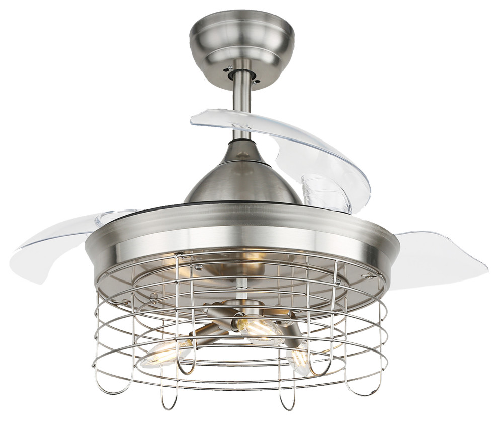 36 inch Pendant Ceiling Fan with Caged Light and Retractable Fan Blades ...
