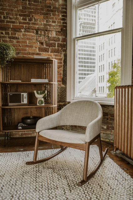 Scandinavian Round Back Grey Fabric Rocking Accent Chair - Scandinavian ...