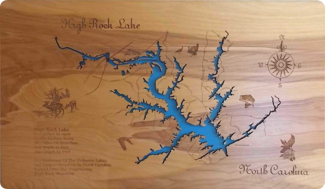 High Rock Lake, North Carolina-Wood Lake Map, Medium - Contemporary ...