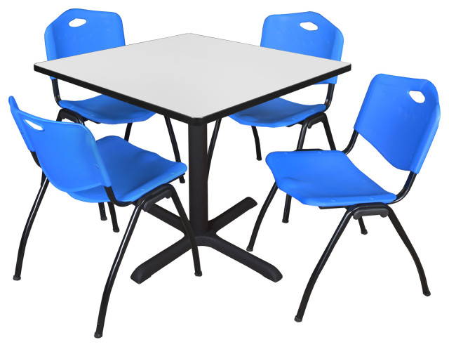 Cain 42" Square Breakroom Table & 4 'M' Stack Chairs, 42 - Modern ...
