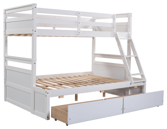 TATEUS Stylish Wood Twin over Full Bunk Bed with Under-Bed Storage ...