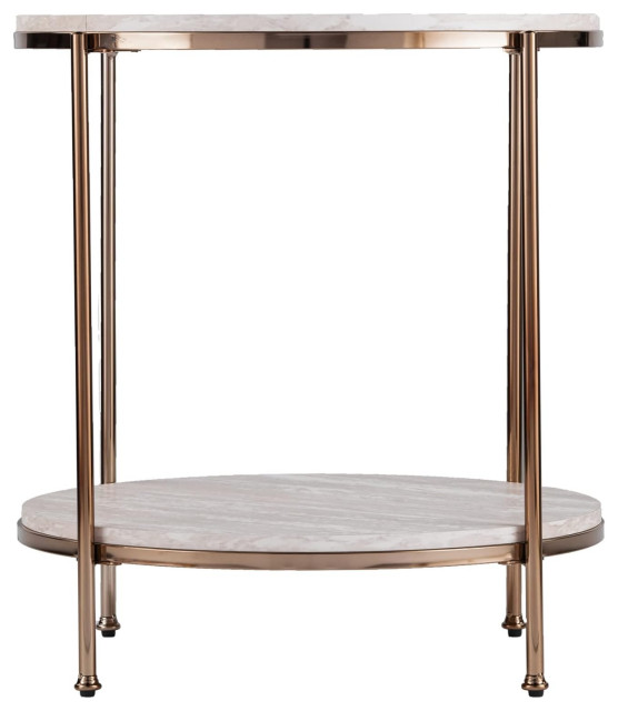 Elegant Side Table, Champagne Finished Metal Frame With 2 Faux Stone ...