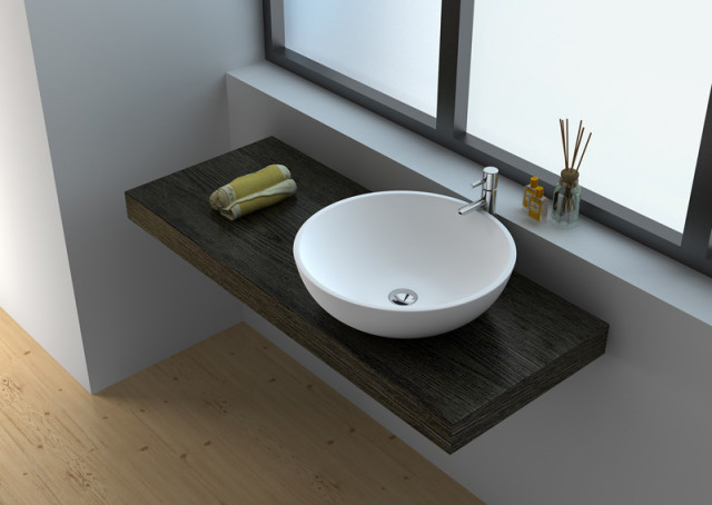 19.7" White Matt Solid Surface Bowl - No Faucet - Contemporary ...