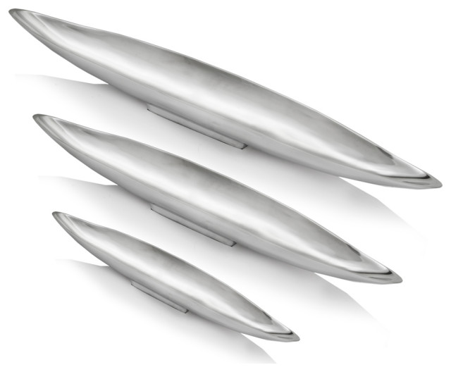 HomeRoots 37" Contempo Shiny Silver Large Long Boat Tray - Beach Style ...