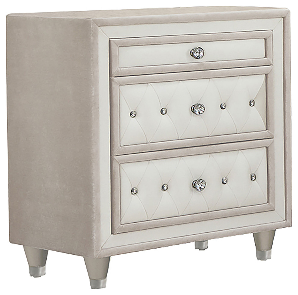 Antonella 3-drawer Upholstered Nightstand Ivory and Camel - Midcentury ...