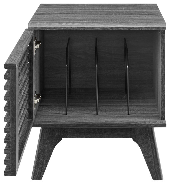 Vinyl Record Side Table Cabinet Stand, Charcoal Wood, Mid Century ...