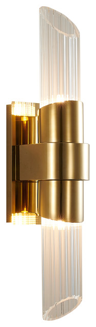 2-Light H23.6" Gold Stainless Steel Wall Sconce With Clear Glass Shades ...