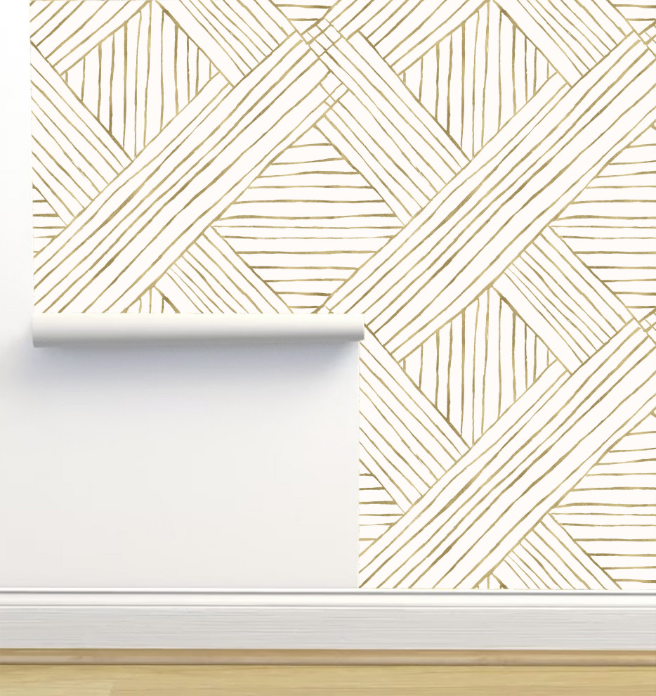 Striped Diamond Gold Cream Wallpaper, Sample 12"x8" - Contemporary ...