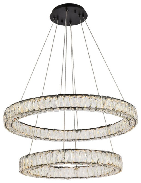 Elegant Lighting 3503G32BK Monroe 32" LED Double Ring Chandelier, Black ...
