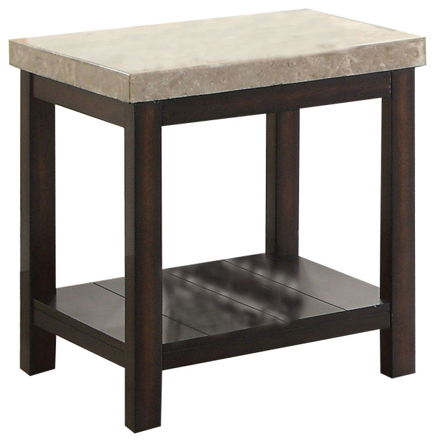 Benzara Transitional End Table with Genuine Marble Top, Brown ...